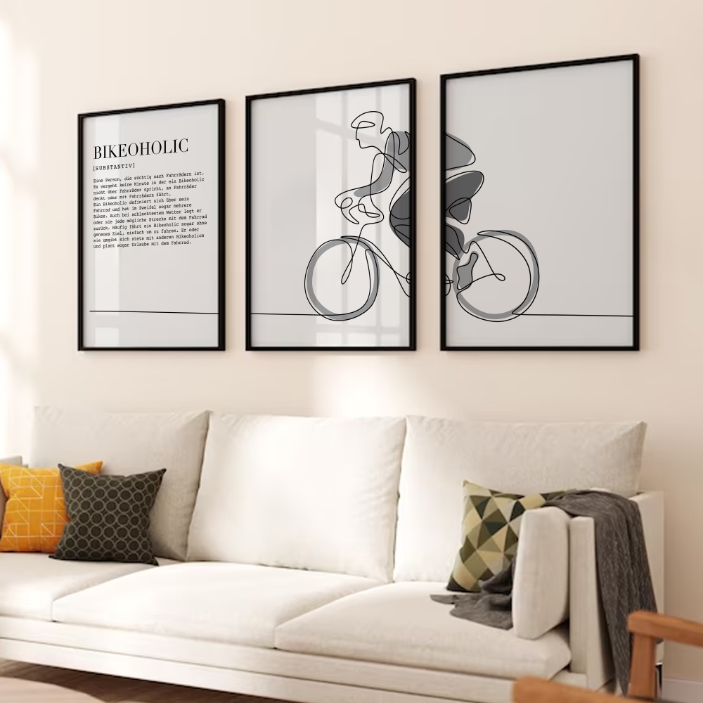 Rennrad Poster - 3-teiliges Set Bikeoholic | Fahrt Wind